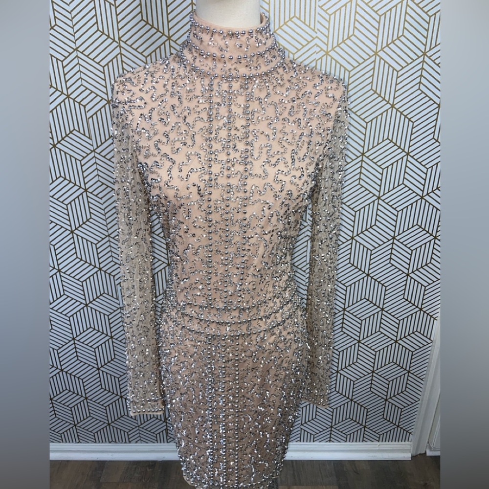 Special Occasion Beaded Sequin Turtleneck Dress Mesh … - Gem